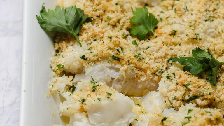 Garlic-Parmesan baked cod with buttery Ritz cracker topping
