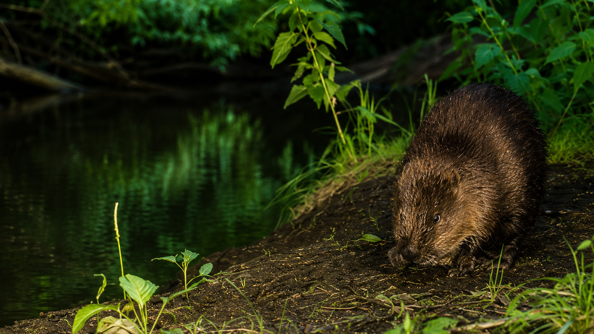 A riverbank camera recorded this unexpected encounter