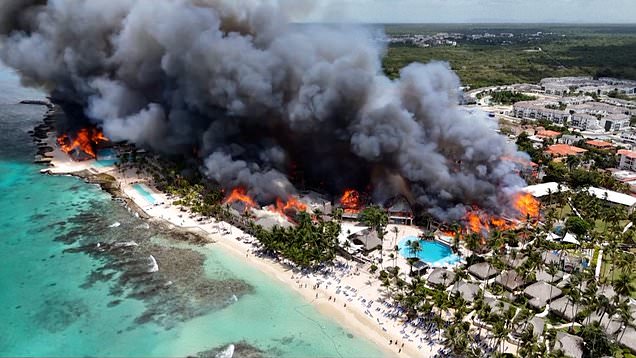 Huge inferno tears through luxury beach resort on Caribbean island
