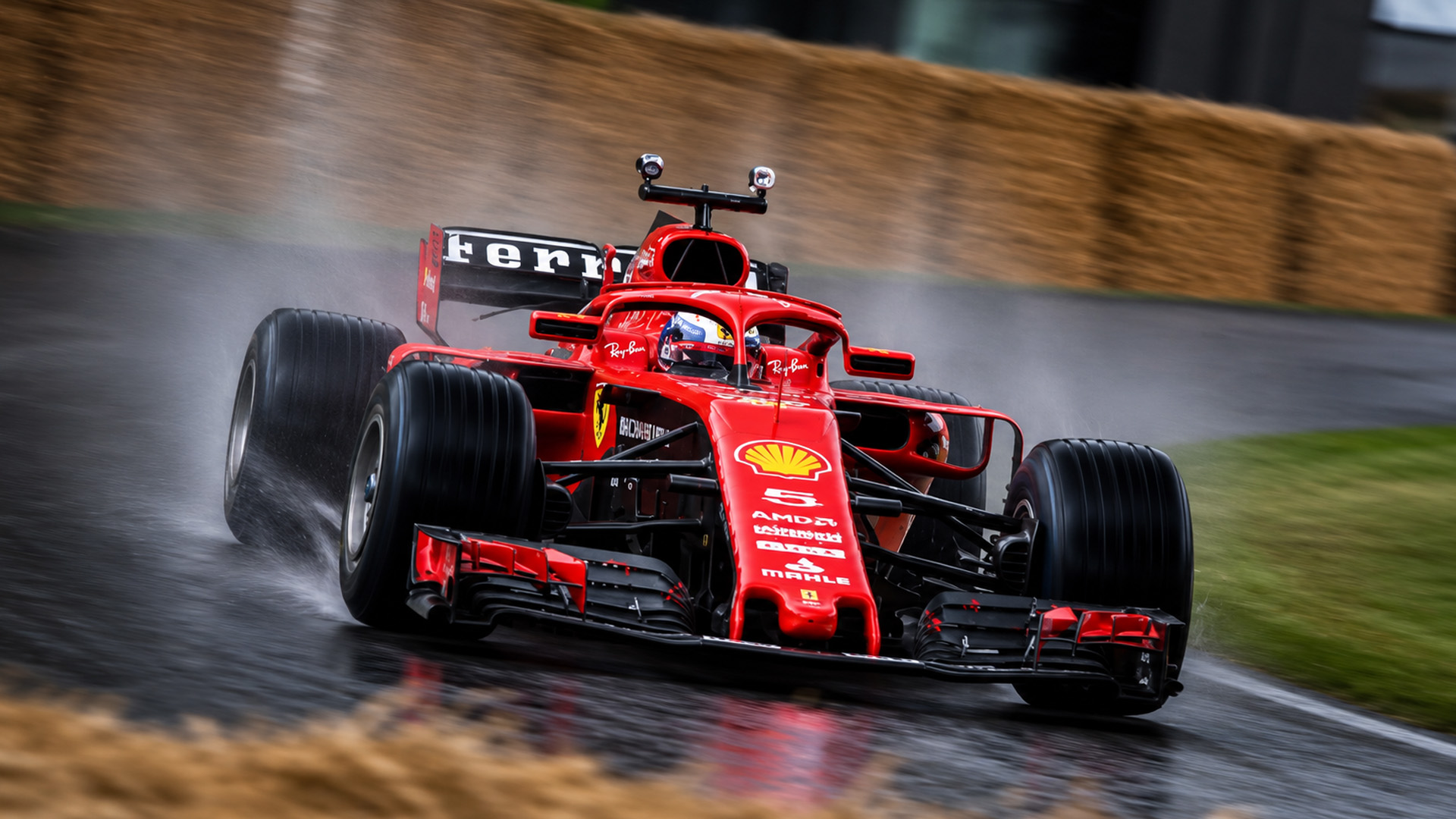 Ferrari F1 car nearly loses grip on slippery track