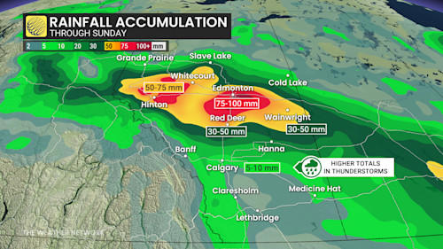 Flood, severe storm risk grows in Alberta with up to 100 mm of weekend rain