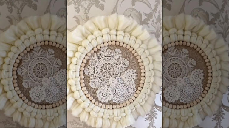 Turn vintage doilies and cardboard into a beautiful boho home decor piece