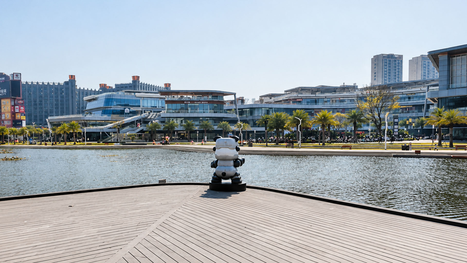A lone panda statue reveals China’s playful waterfront city design
