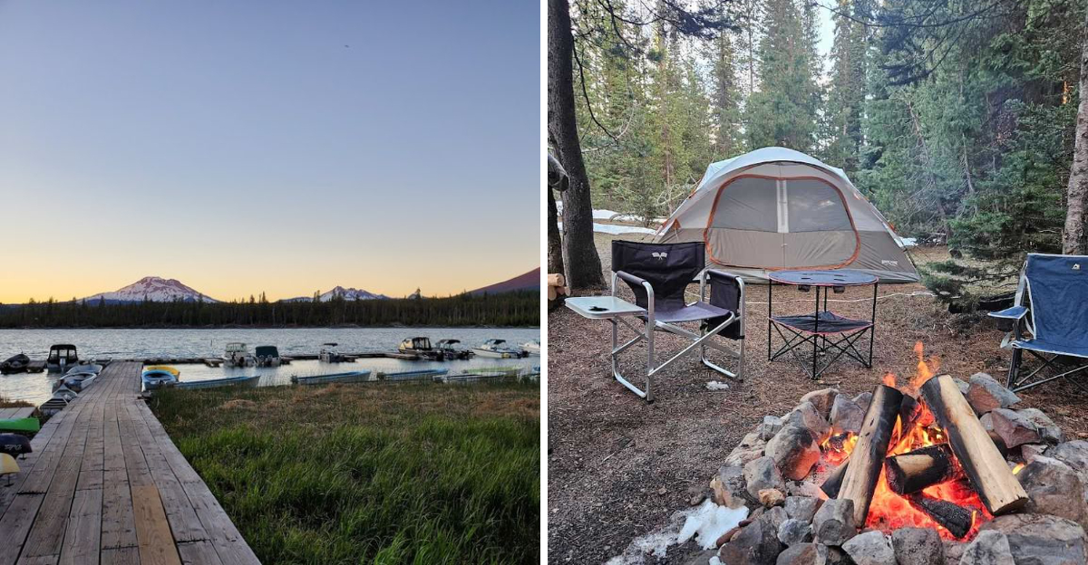Camp right by the water at this Oregon lake with stunning mountain views