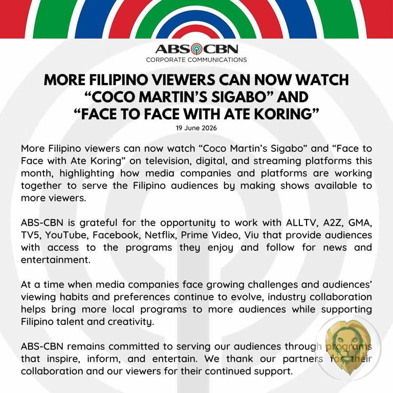 More Filipino viewers can now watch 'Coco Martin’s Sigabo' and 'Face to ...
