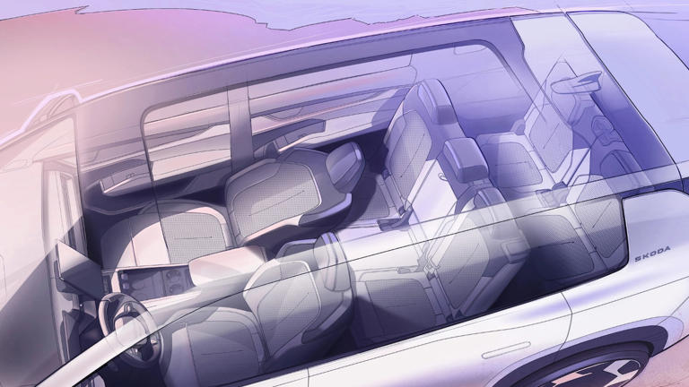 Skoda Peaq 7-seater electric SUV interior previewed in sketch