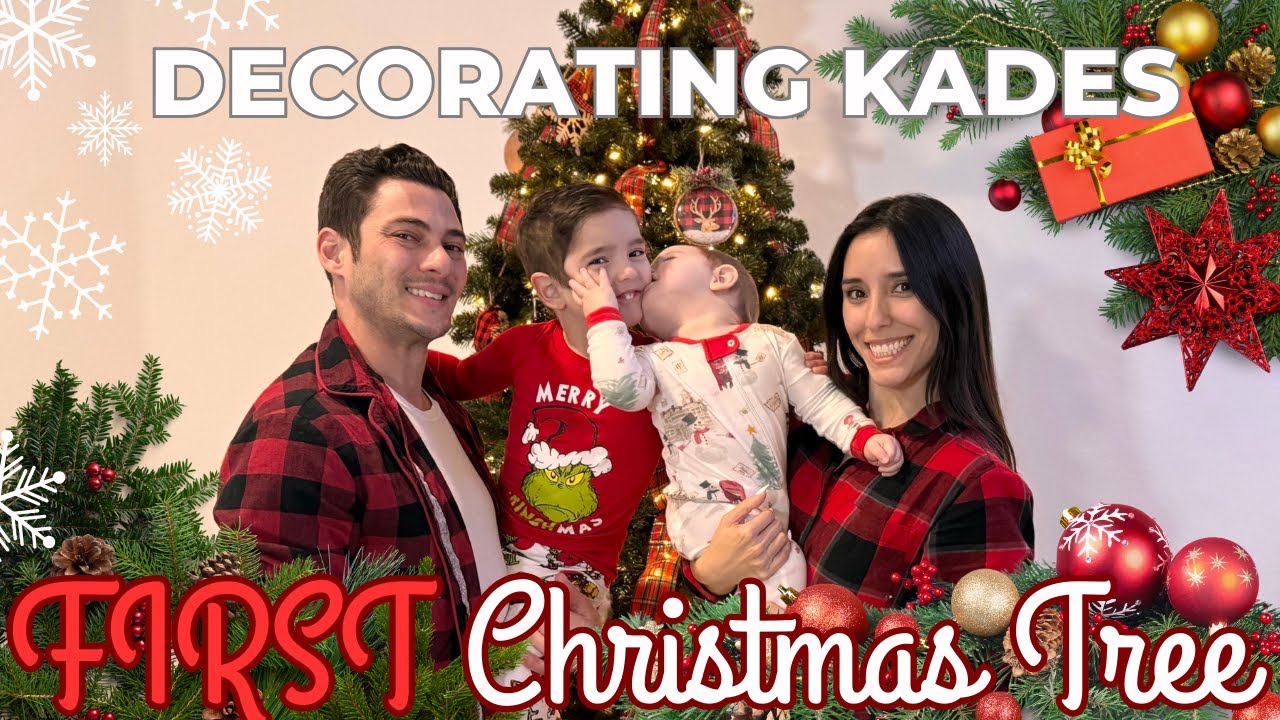 This baby’s first Christmas tree decorating