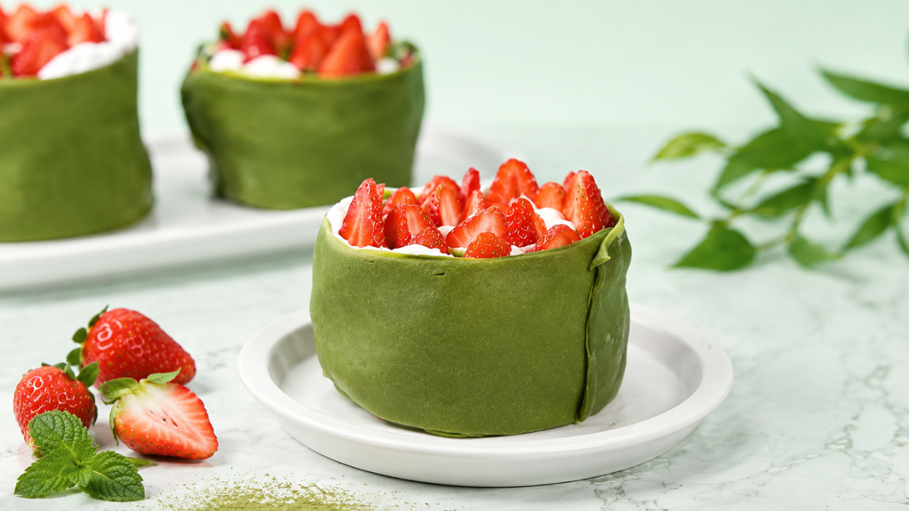 Matcha strawberry cream cake cups
