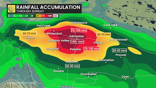 100+ mm: Major rainfall raises flood risk in Alberta through Sunday