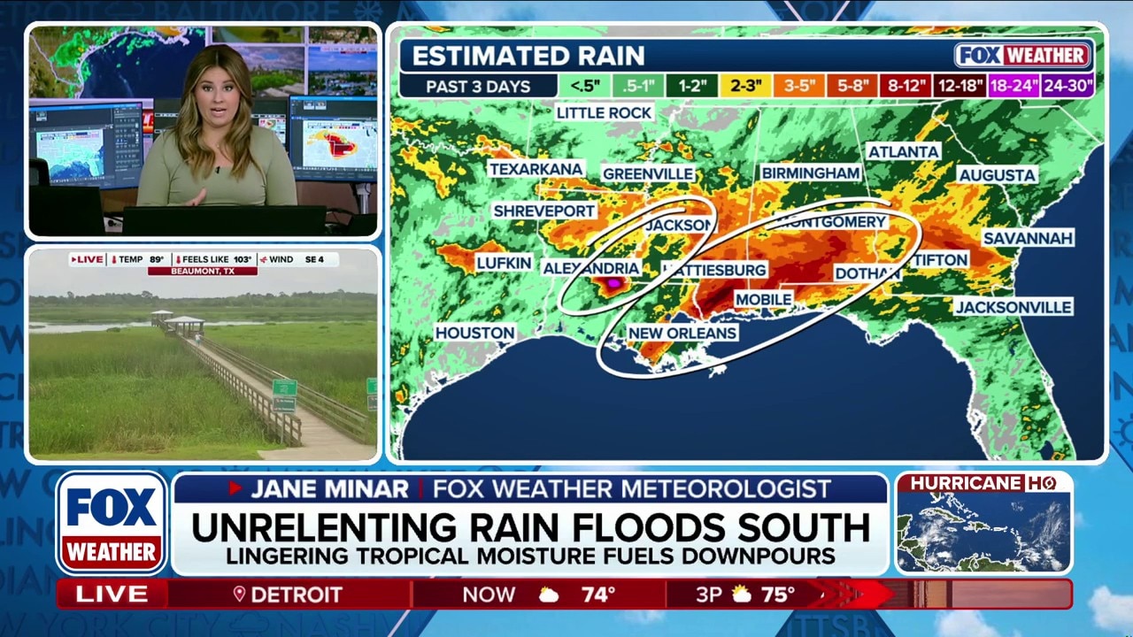 Persistent rain to bring a risk of flooding to the southern US