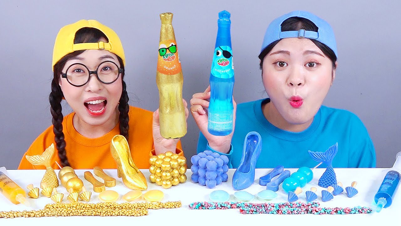 Hidangan penutup cokelat emas vs cokelat biru tantangan DONA