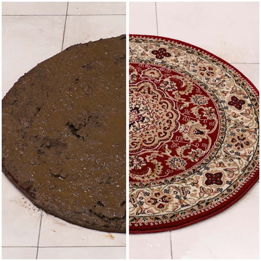 Satisfying rug cleaning reveals cool pattern! 💦