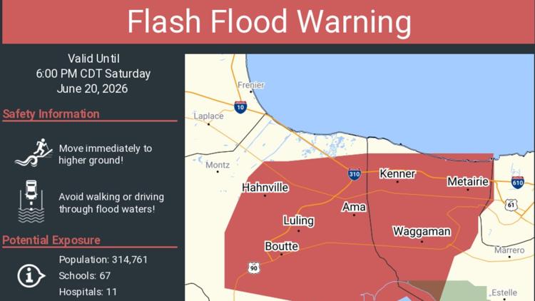 Flash flood warning expires for parts of southeast Louisiana