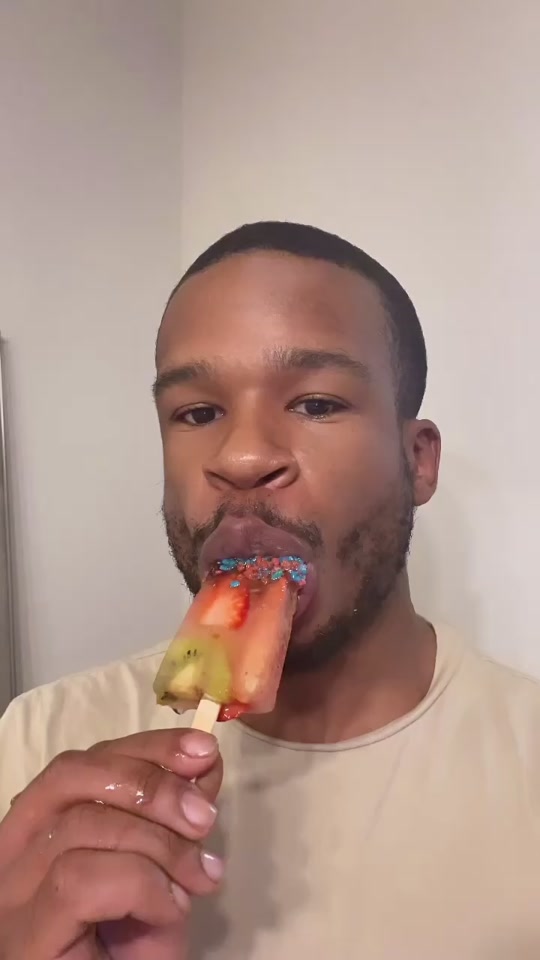 Trying a fruit pop with popping candy crunch