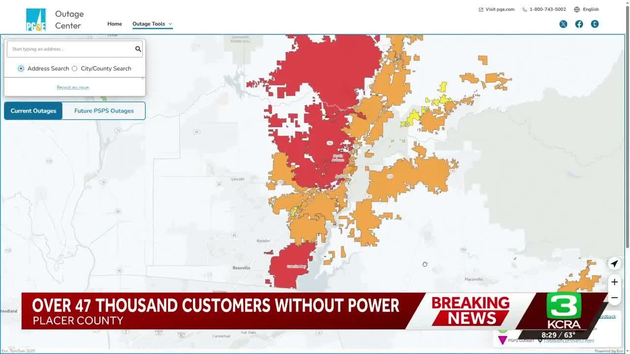 Massive PG&E power outage hits Placer County