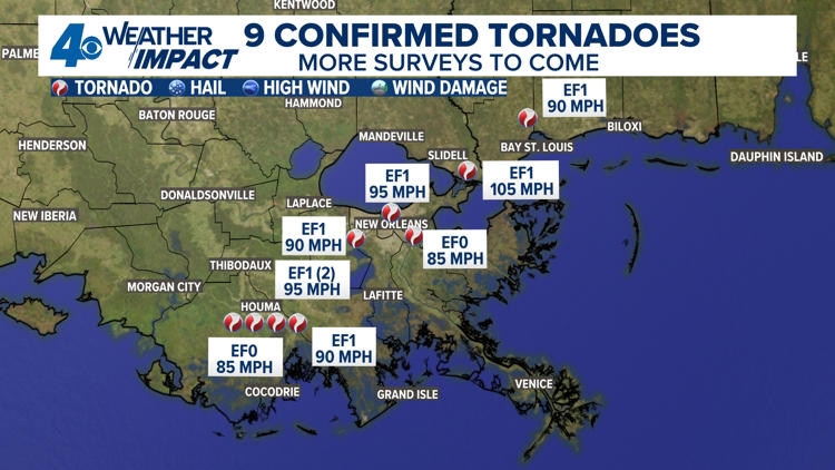 NWS confirms 9 tornadoes struck southeast Louisiana during Arthur