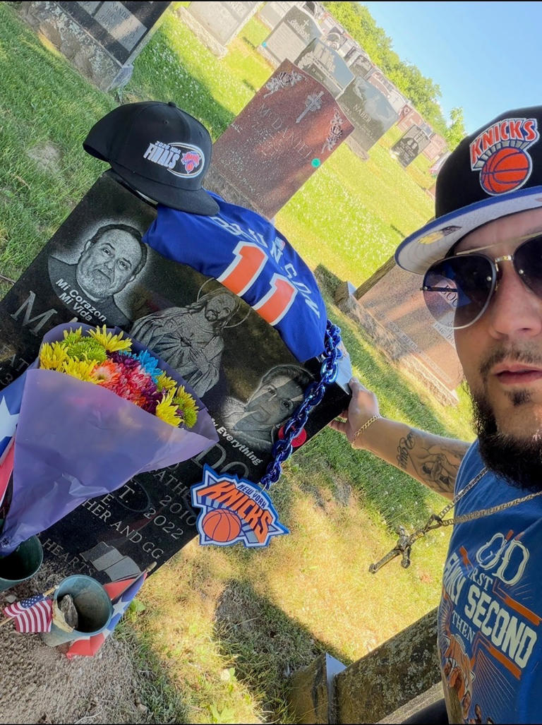 Bronx man celebrates Knicks win by draping Brunson jersey over dad’s grave