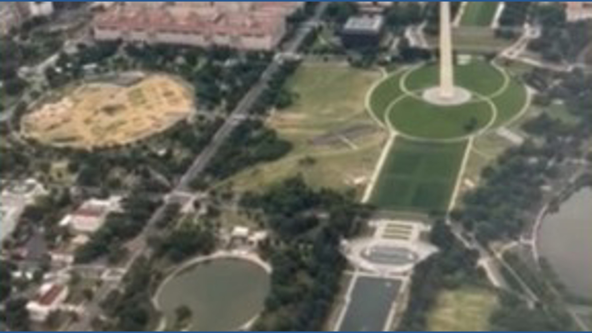 Algae bloom in reflecting pool seen from plane