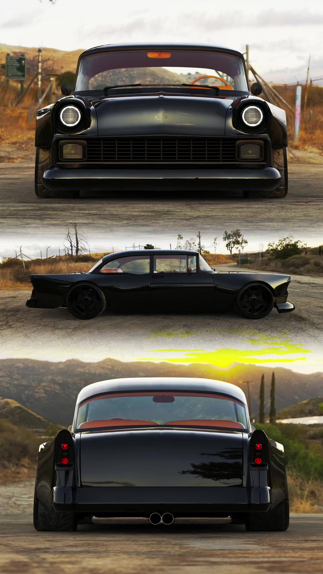 A sleek all black Chevy Bel Air restomod concept