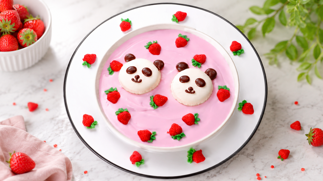 Cute panda strawberry pudding bowl