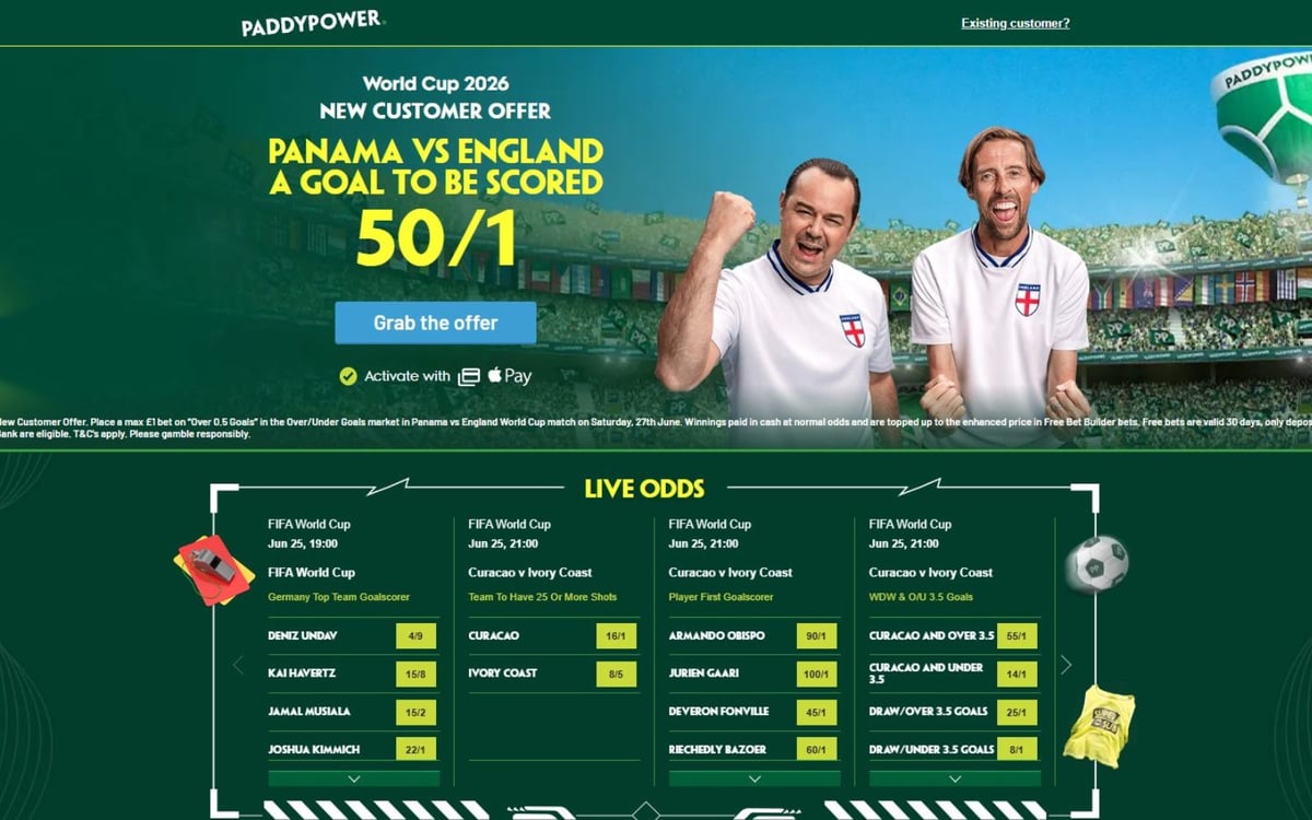 England vs Panama offer: 50/1 for a goal with Paddy Power