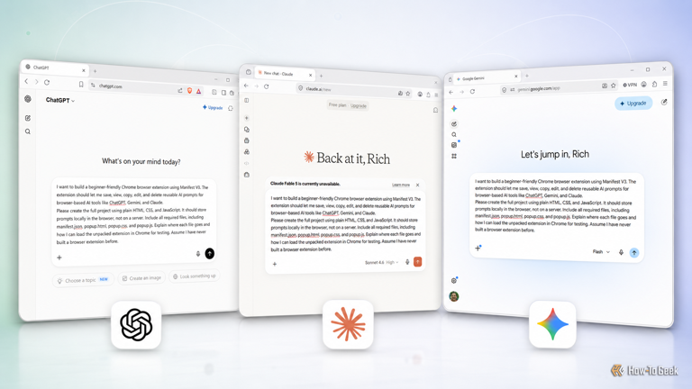 I asked Claude, ChatGPT, and Gemini to build the same browser extension ...
