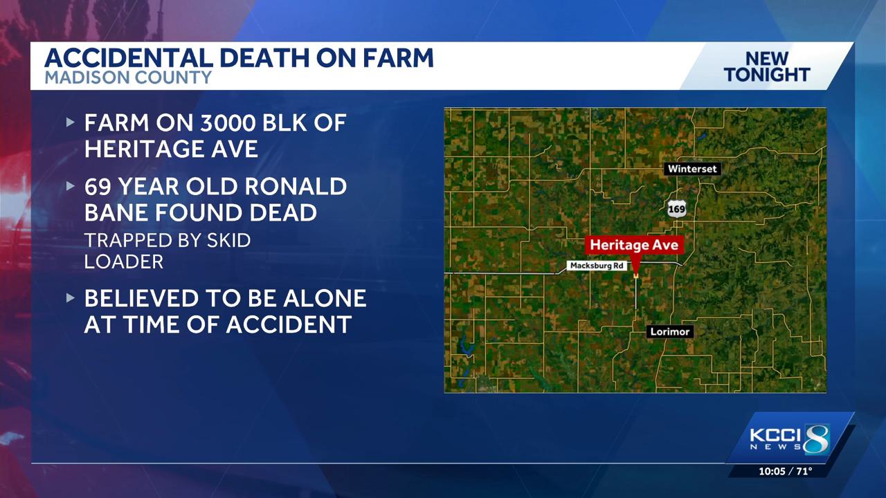 Iowa man dies after being trapped by skid loader on farm