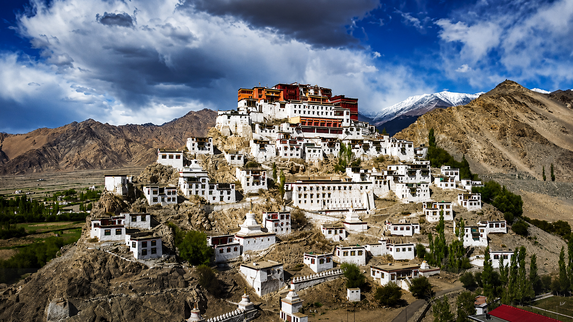 India Ancient Monastery Above A Cold Desert Valley