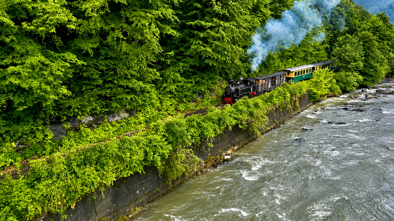 Why is this steam train running beside a rushing river?