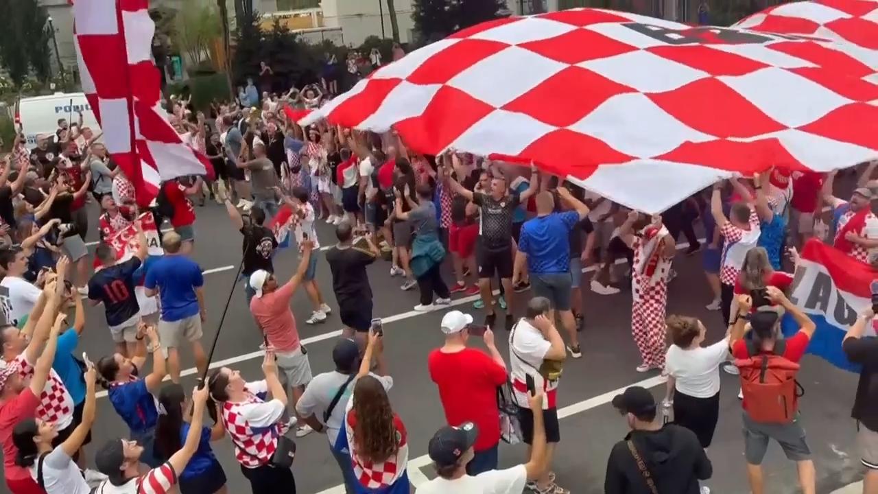 Croatia fans marching through Philadelphia crash wedding party