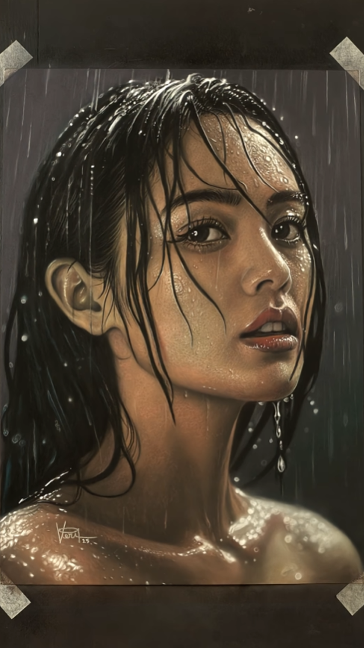 Mesmerizing girl in rain artwork | Ultra realistic pencil drawing guide
