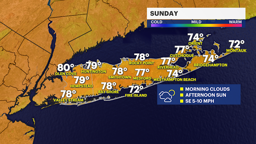 Sun and clouds, with warm temperatures for Sunday across Long Island ...