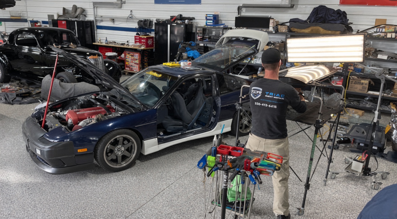 How paintless dent repair straightens the 240SX body