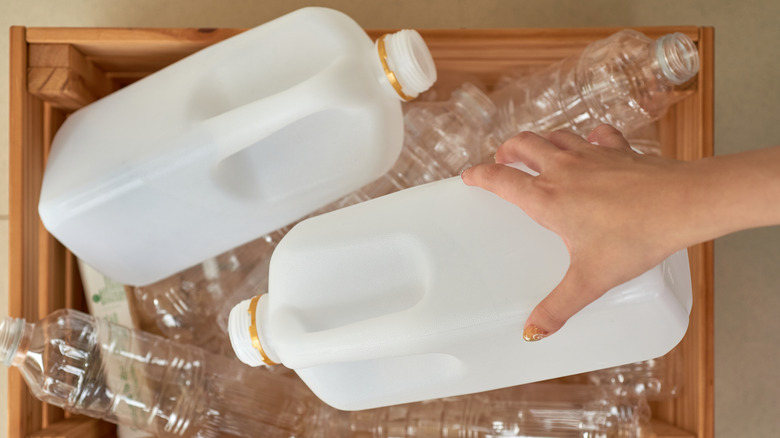 Use old milk jugs to create gorgeous countertop decor on a budget