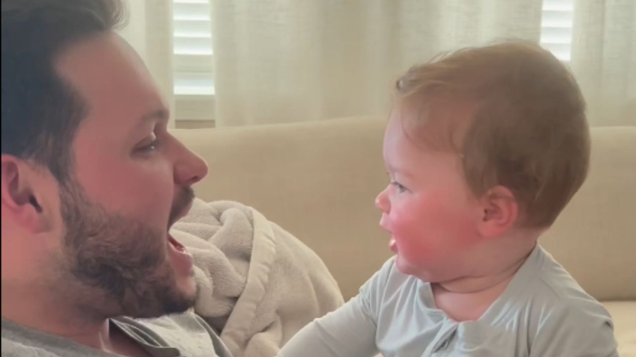 In dad's footsteps: Little boy effortlessly imitates his dad's voice