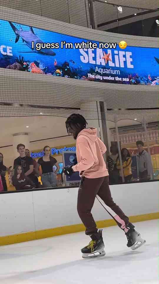 Funny ice skating moment learning to balance on ice skates