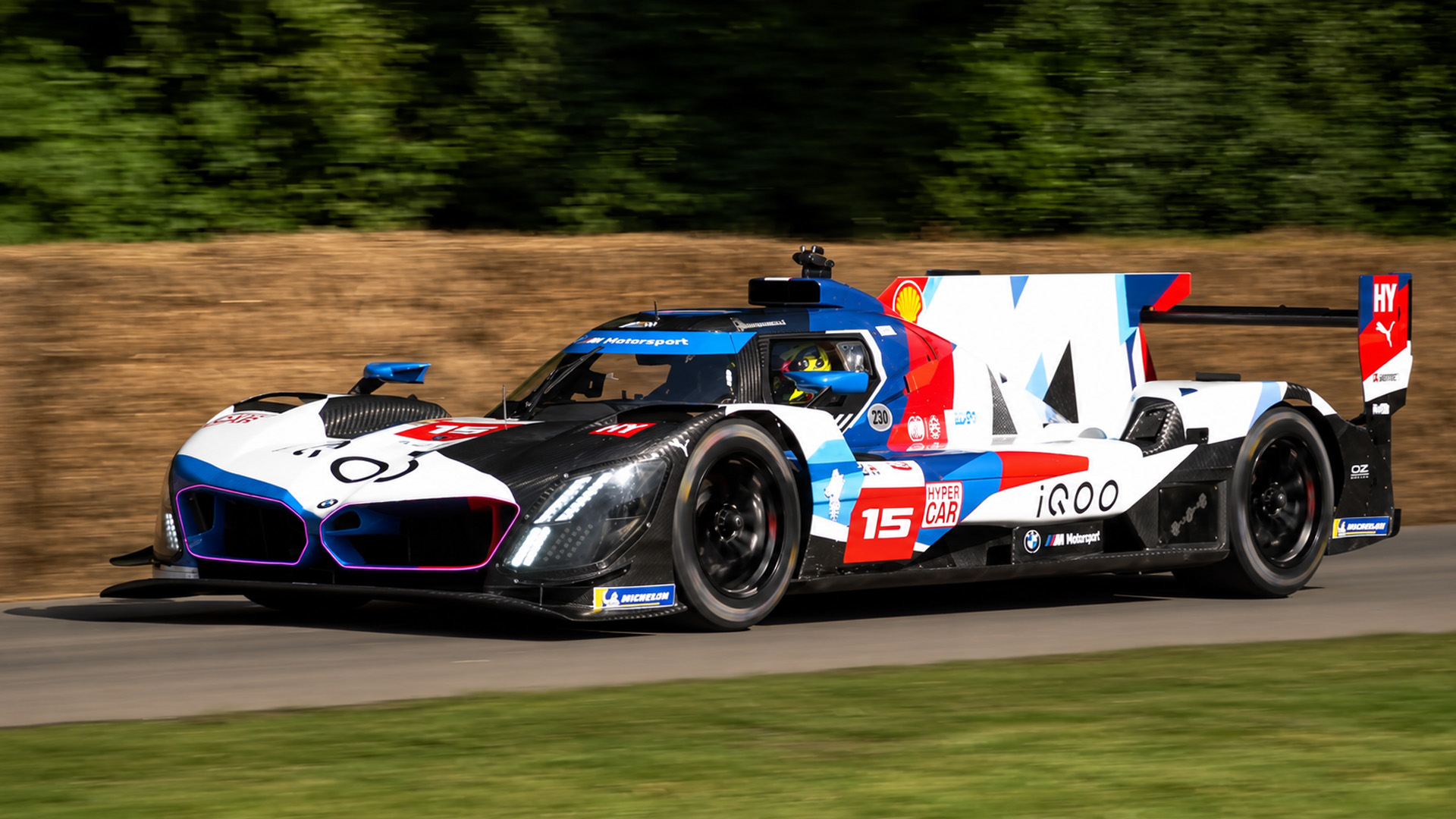 BMW prototype racing car runs wild on track
