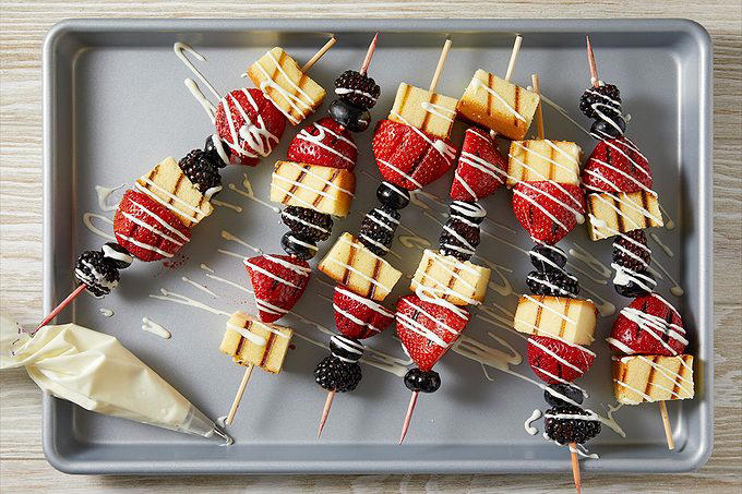 Red, white and blue dessert skewers