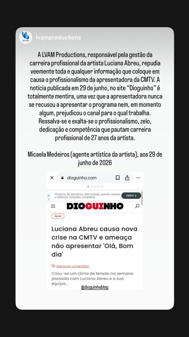 Luciana Abreu recusou apresentar programa? "É totalmente mentira"