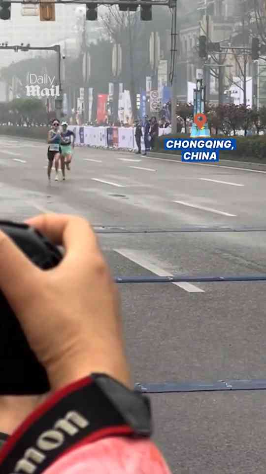 Runner celebrates too early at marathon finish