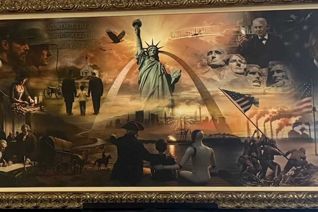 Trump posts weird AI painting of himself with robot and man touching a boy