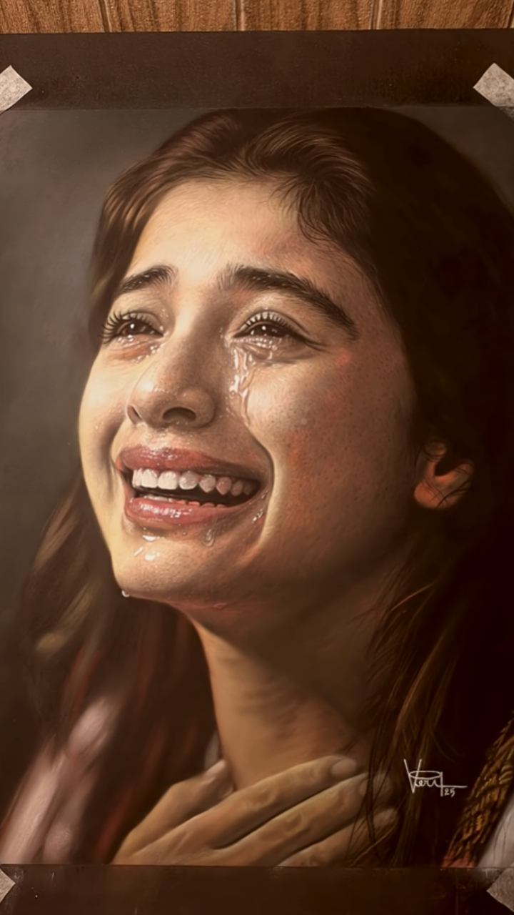 Masterpiece drawing of joyful tears with incredible shading and depth
