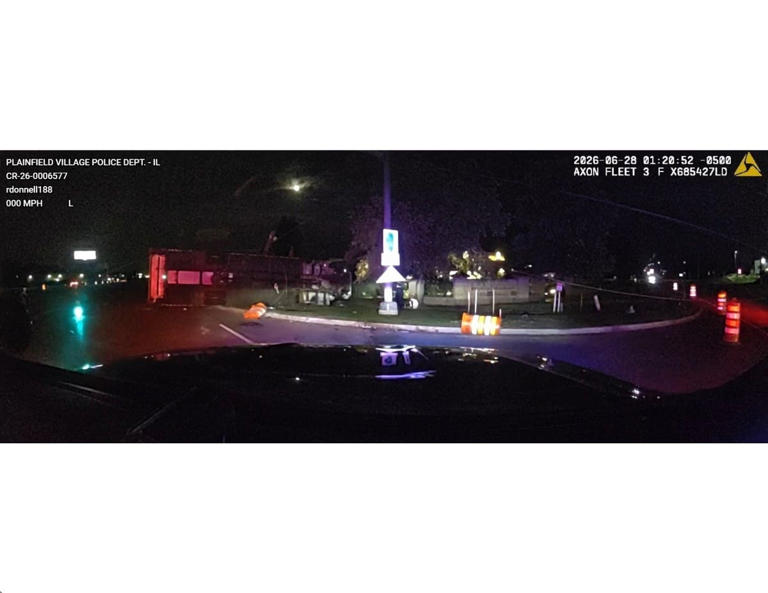 Semi overturns after underage DUI driver blows red light: Plainfield police