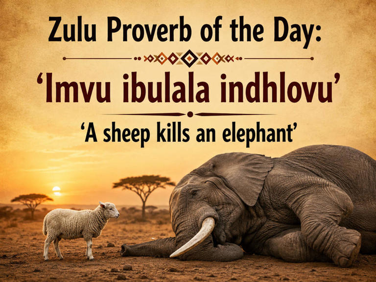 Zulu proverb of the day: 'Imvu ibulala indhlovu' - 'A sheep kills an ...