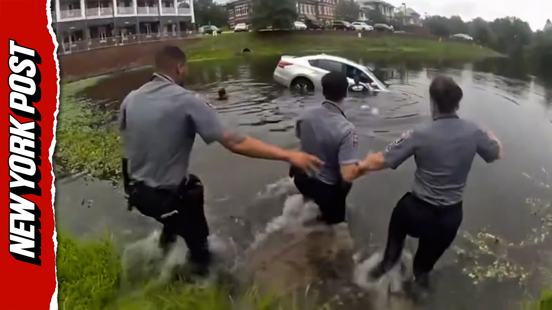 Virginia first responders form human chain to rescue driver from ...