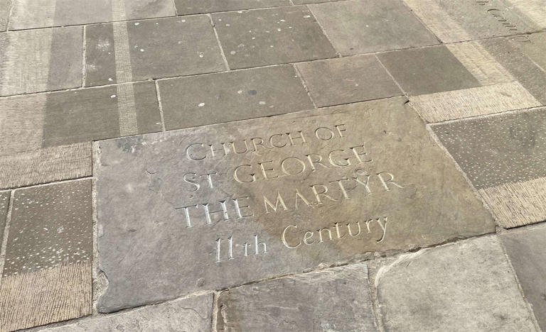 Hand-chiselled pavement design by St George’s Tower in Canterbury ...