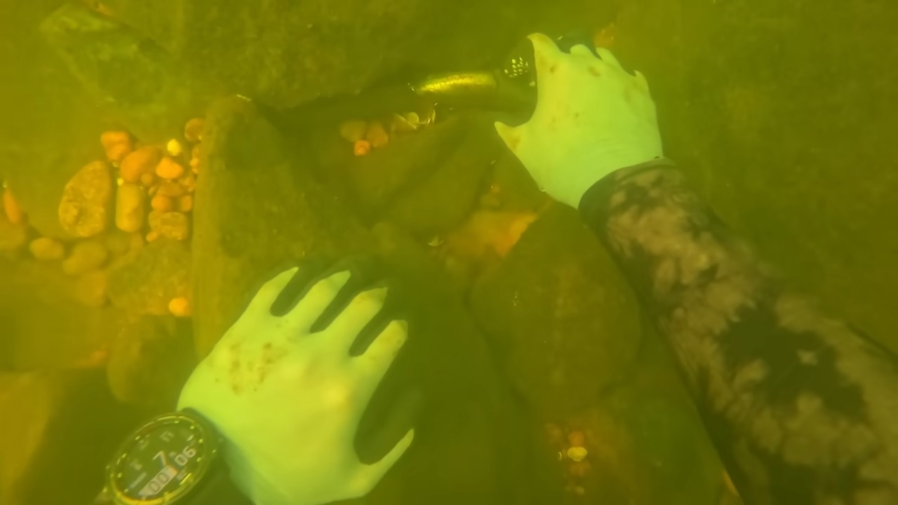 The detector wasn’t needed this time - he dove for lost fishing gear ...