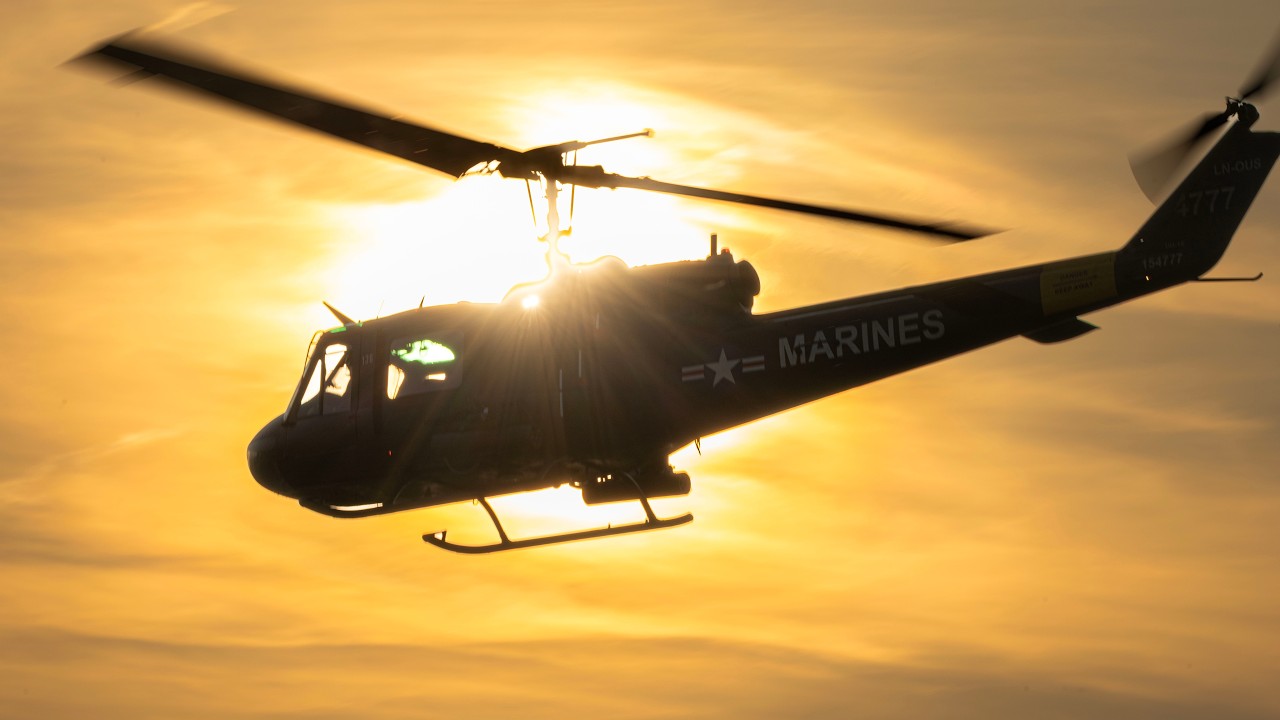 Watch this legendary Huey glow at sunset - the sound never gets old