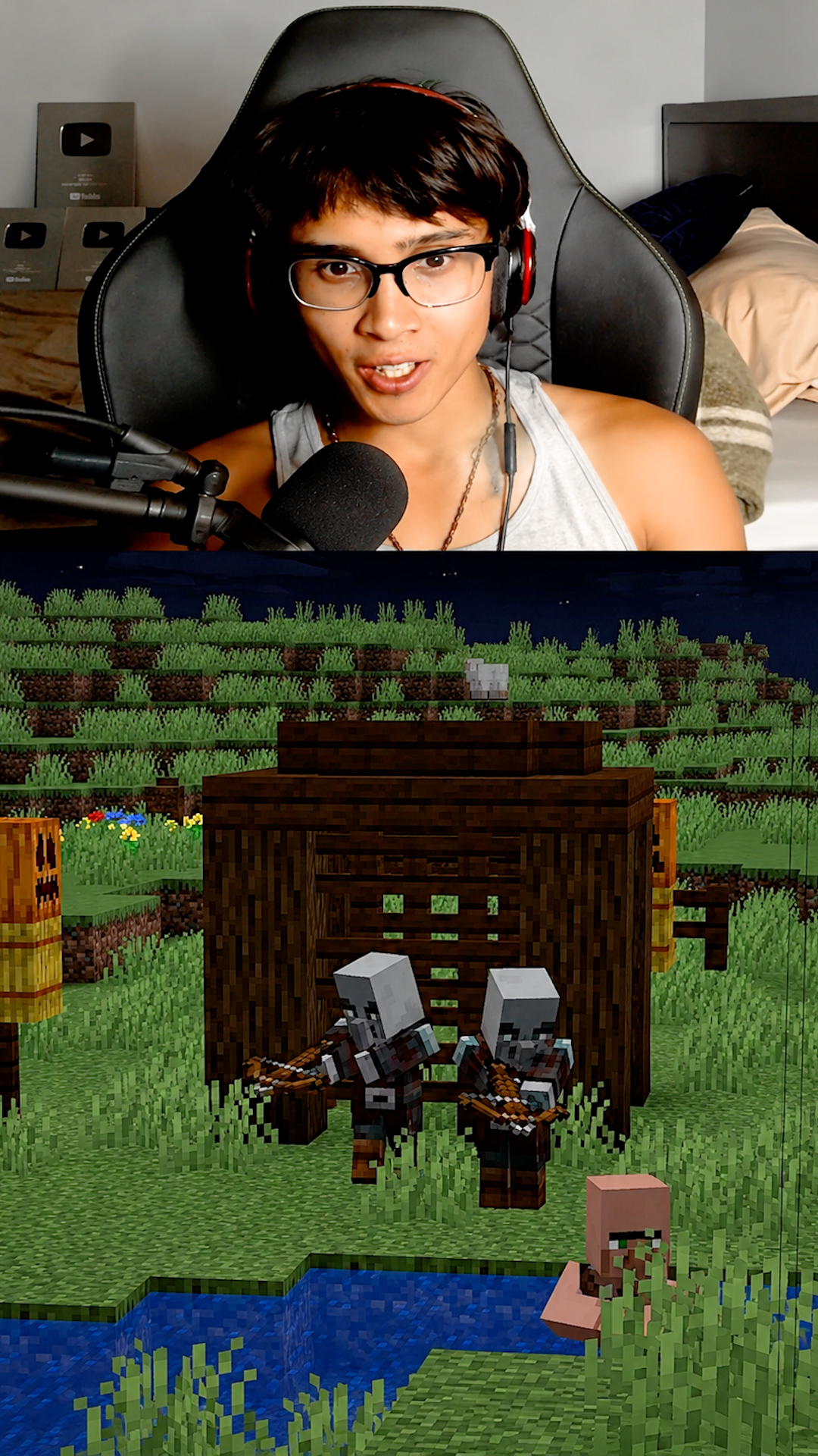 Iron golem defending a Minecraft village from raiders