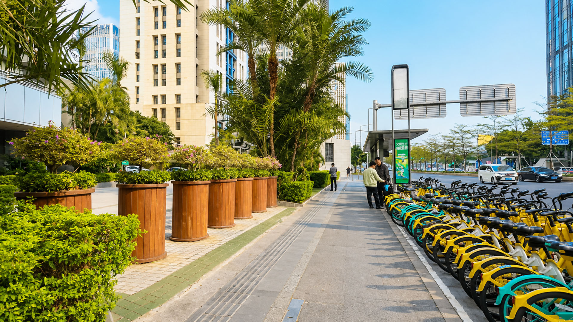 This business street shows the softer side of urban mobility